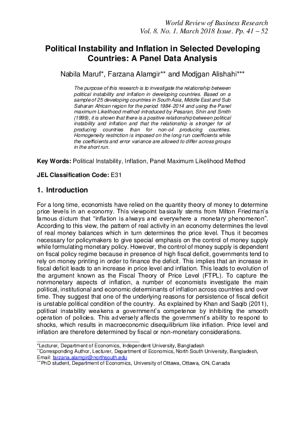 (PDF) Political Instability and Inflation in Selected Developing ...