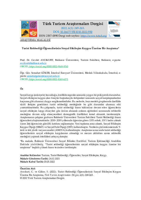 (PDF) Turist Rehberliği Öğrencilerinin Sosyal Etkileşim Kaygısı Üzerine ...