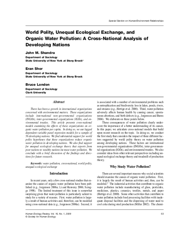 (PDF) World Polity, Unequal Ecological Exchange, and Organic Water ...