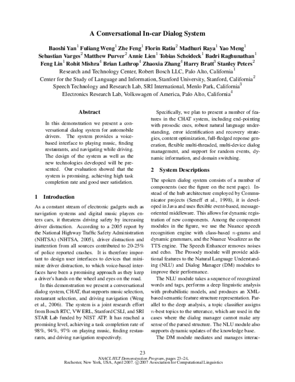 (PDF) A conversational in-car dialog system