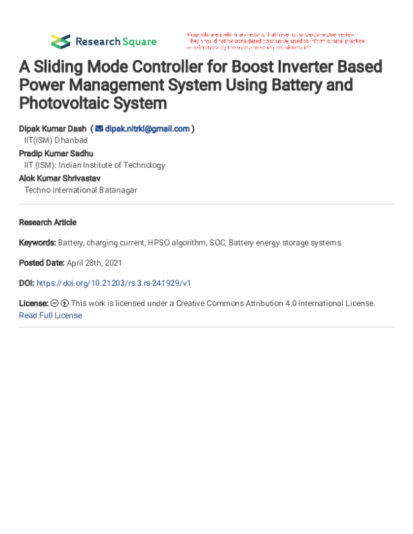 (PDF) A Sliding Mode Controller for Boost Inverter Based Power Management System Using Battery ...