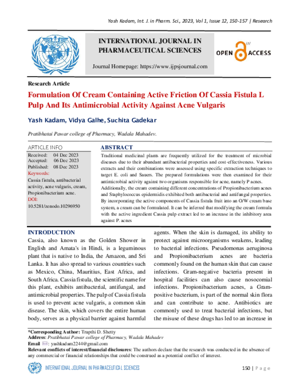 (PDF) Formulation Of Cream Containing Active Friction Of Cassia Fistula ...