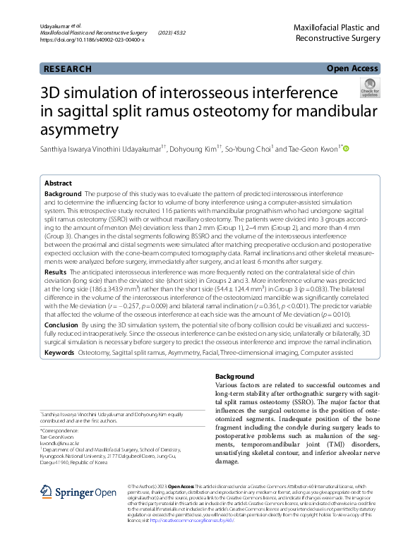 (PDF) 3D simulation of interosseous interference in sagittal split ramus osteotomy for ...