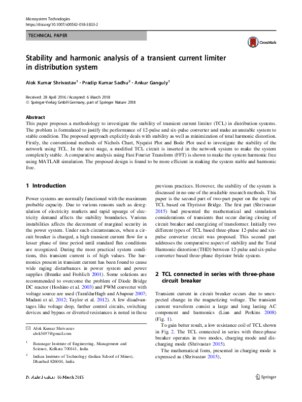 (PDF) Stability and harmonic analysis of a transient current limiter in ...