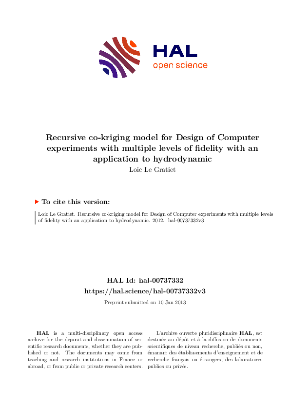 (PDF) Recursive co-kriging model for Design of Computer experiments with multiple levels of ...