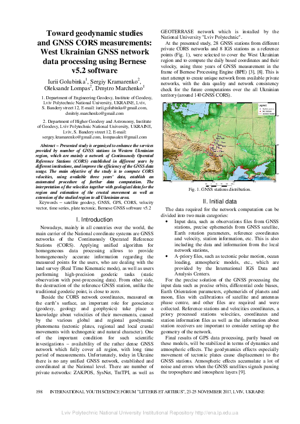 (PDF) Toward geodynamic studies and GNSS CORS measurements: West Ukrainian GNSS network data ...