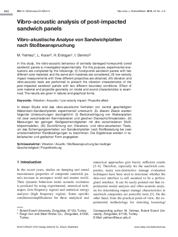 (PDF) Vibro-acoustic analysis of post-impacted sandwich panels