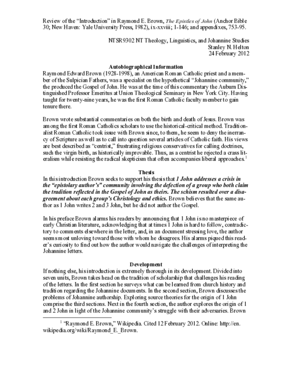 (PDF) Review of the “Introduction” in Raymond E. Brown, The Epistles of ...