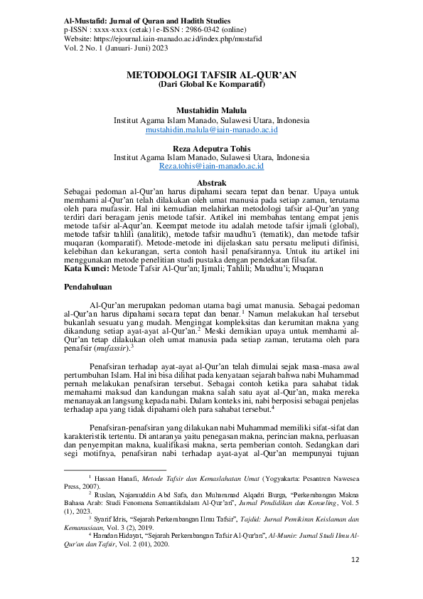 (PDF) Metodologi Tafsir Al-Qur’An