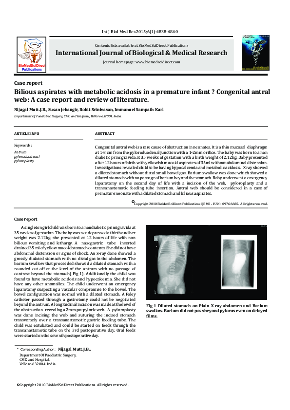 (PDF) Bilious aspirates with metabolic acidosis in a premature infant ...