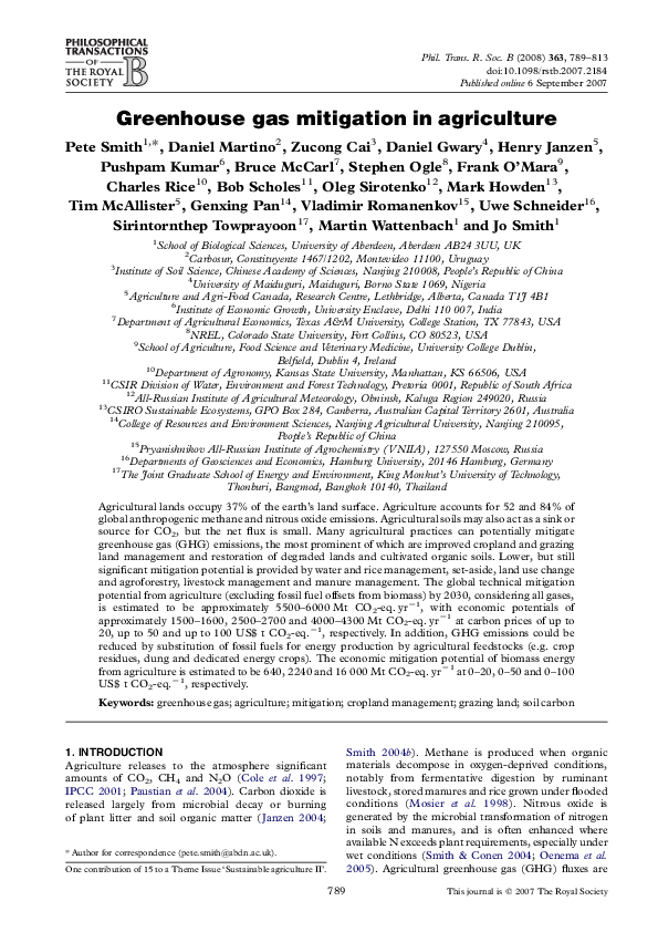 (PDF) Greenhouse gas mitigation in agriculture