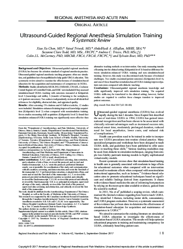 (PDF) Ultrasound-Guided Regional Anesthesia Simulation Training