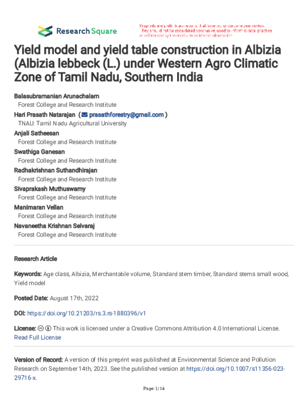 (PDF) Yield model and yield table construction in Albizia (Albizia ...