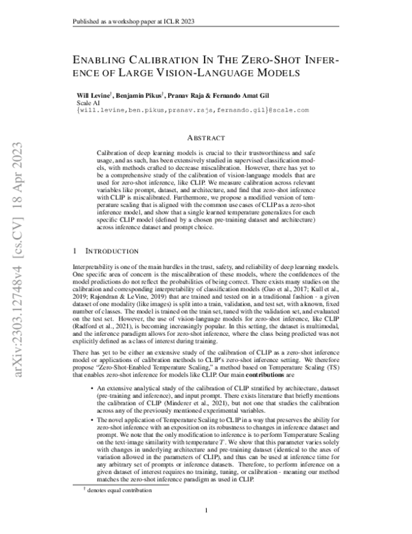 (PDF) Enabling Calibration In The Zero-Shot Inference of Large Vision-Language Models