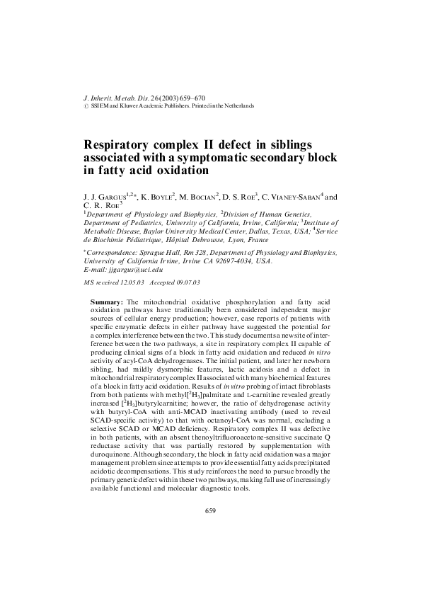 (PDF) Respiratory complex II defect in siblings associated with a ...