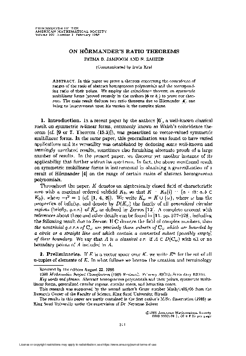 (PDF) On Hormander's Ratio Theorems