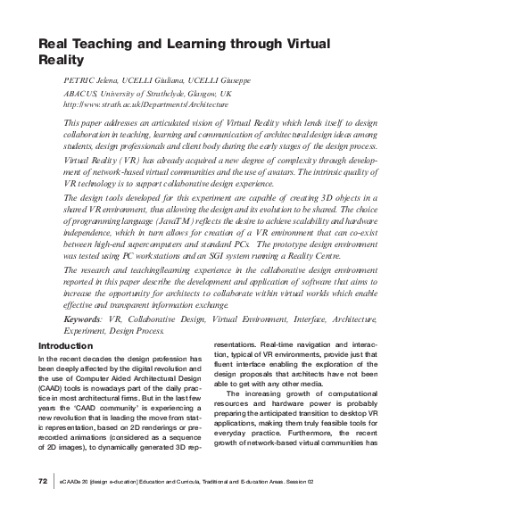 (PDF) Real Teaching and Learning through Virtual Reality