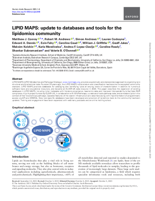 (PDF) LIPID MAPS: update to databases and tools for the lipidomics ...