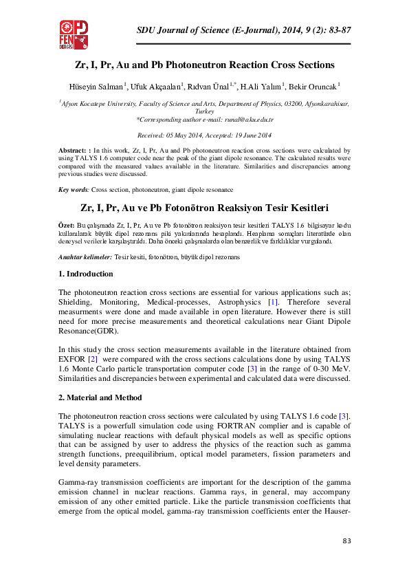 (PDF) Zr, I, Pr, Au and Pb Photoneutron Reaction Cross Sections
