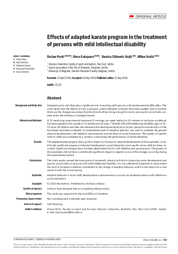 (PDF) Effects of adapted karate program in the treatment of persons ...