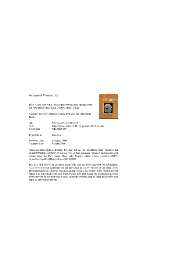 (PDF) A late-surviving Triassic protomonaxonid sponge from the Paris ...