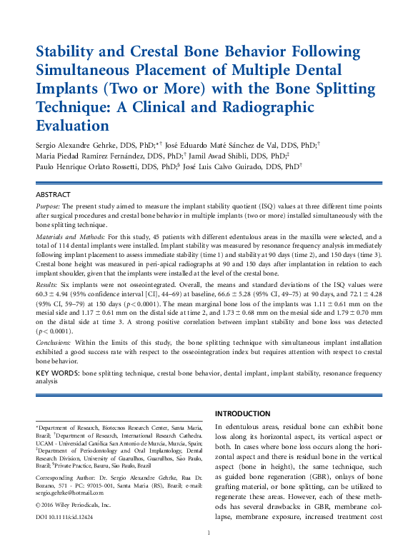(PDF) Stability and Crestal Bone Behavior Following Simultaneous ...
