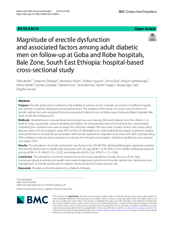 (PDF) Magnitude of erectile dysfunction and associated factors among ...