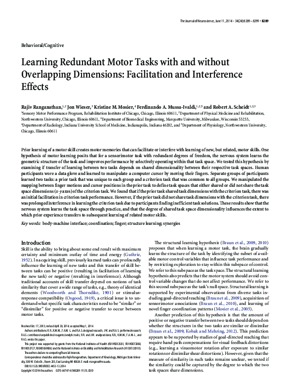 (PDF) Learning redundant motor tasks with and without overlapping ...