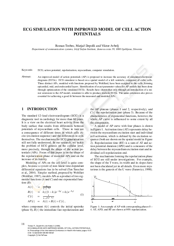 (PDF) Ecg Simulation with Improved Model of Cell Action Potentials