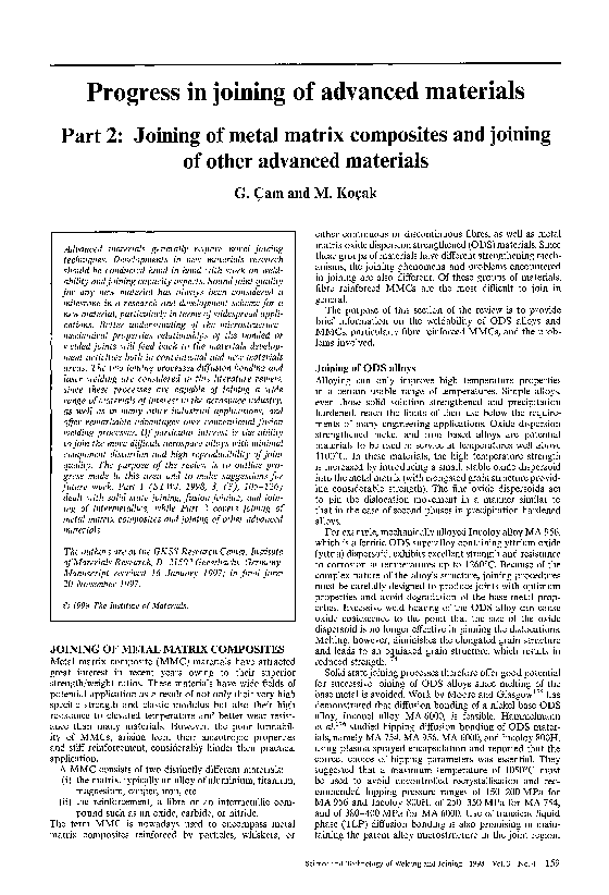 (PDF) Progress in joining of advanced materials Part 2: Joining of ...