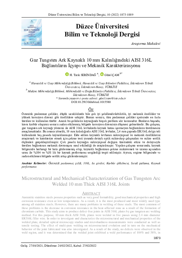 (PDF) Gaz Tungsten Ark Kaynaklı 10 mm Kalınlığındaki AISI 316L ...