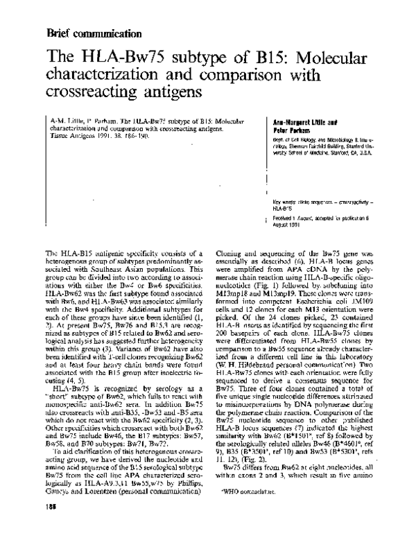 (PDF) The HLA‐Bw75 subtype of B15: Molecular characterization and ...