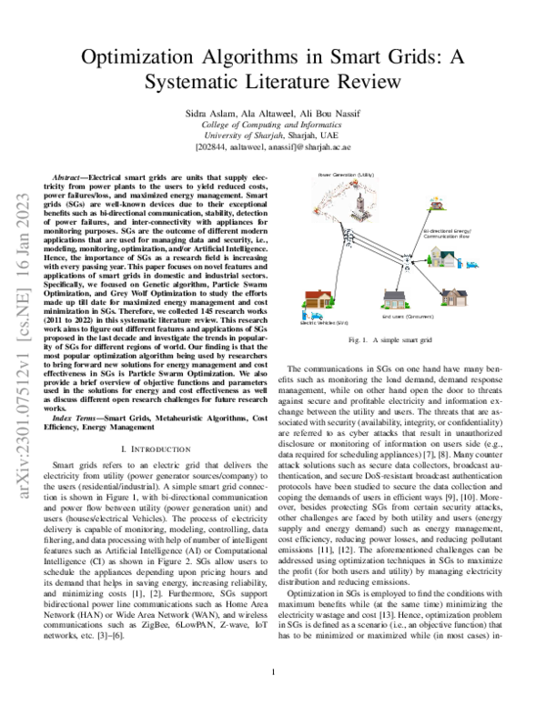 (PDF) Optimization Algorithms in Smart Grids: A Systematic Literature Review | Ala Altaweel ...