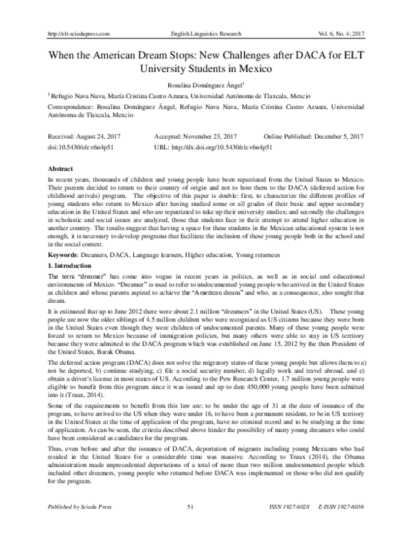 (PDF) When the American Dream Stops: New Challenges after DACA for ELT ...