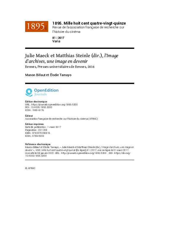 (PDF) Julie Maeck et Matthias Steinle (dir.), l'Image d'archives, une ...