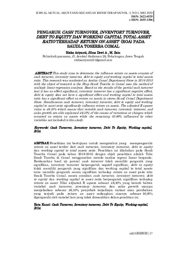 (PDF) Pengaruh Cash Turnover, Inventory Turnover, Debt to Equity Dan Working Capital Total Asset ...