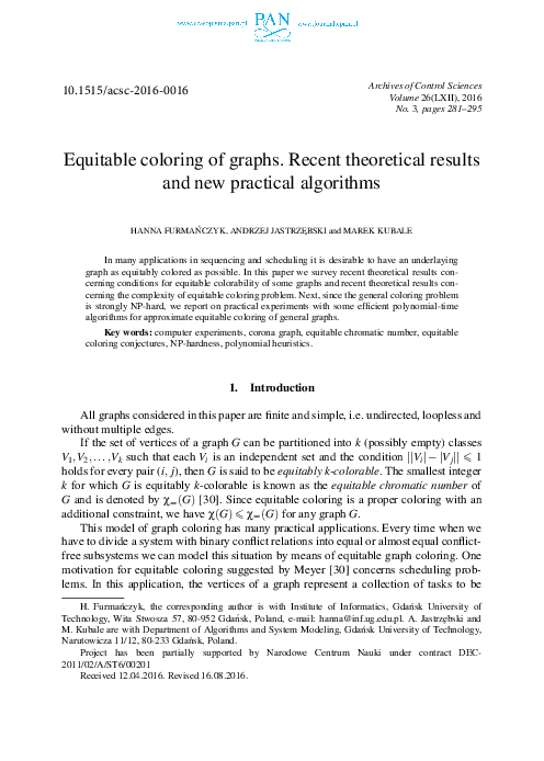 (PDF) Equitable Coloring of Graphs. Recent Theoretical Results and New Practical Algorithms