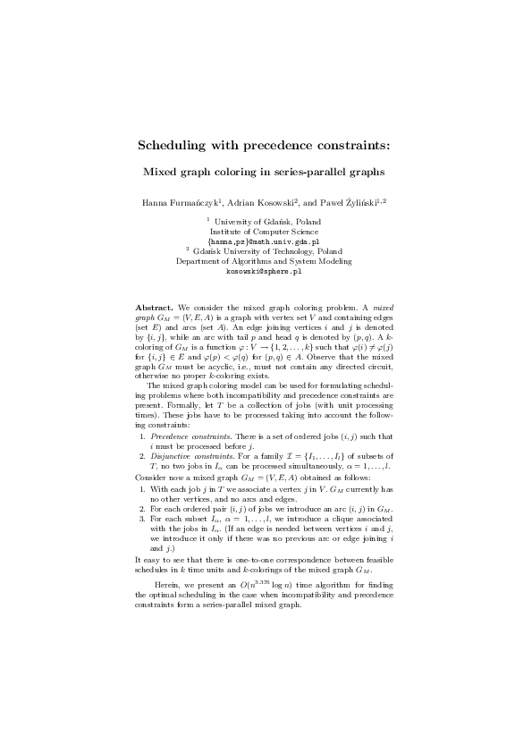 (PDF) Scheduling with Precedence Constraints: Mixed Graph Coloring in Series-Parallel Graphs