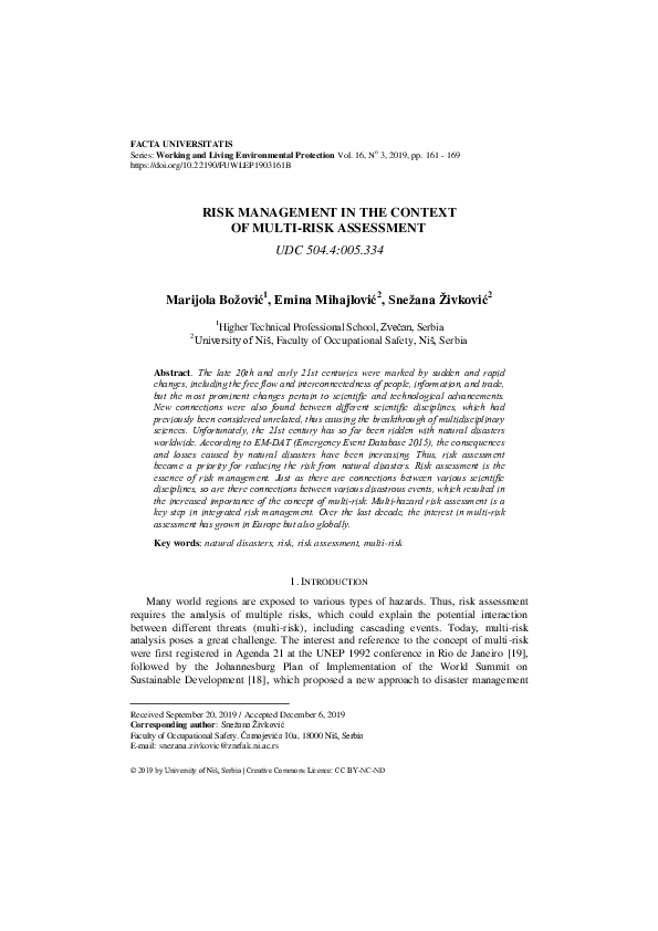 (PDF) Risk Management in the Context of Multi-Risk Assessment