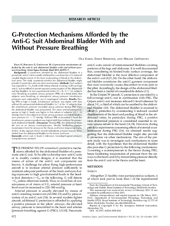 (PDF) G-Protection Mechanisms Afforded by the Anti-G Suit Abdominal ...