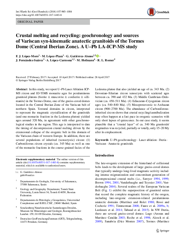 (PDF) Crustal melting and recycling: geochronology and sources of ...