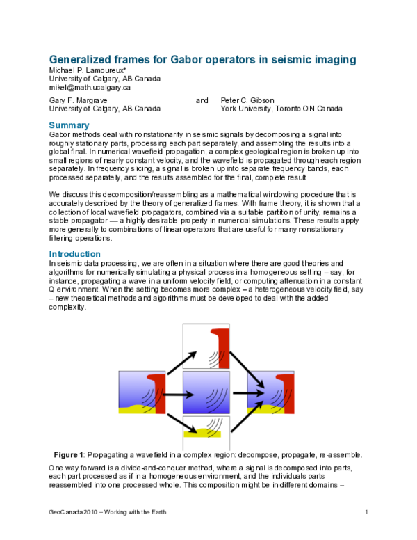 (PDF) Generalized frames for Gabor operators in seismic imaging