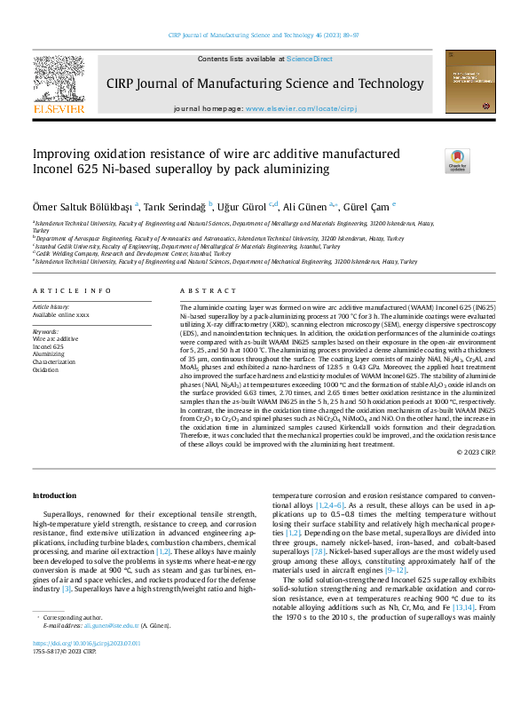 (PDF) Improving oxidation resistance of wire arc additive manufactured ...