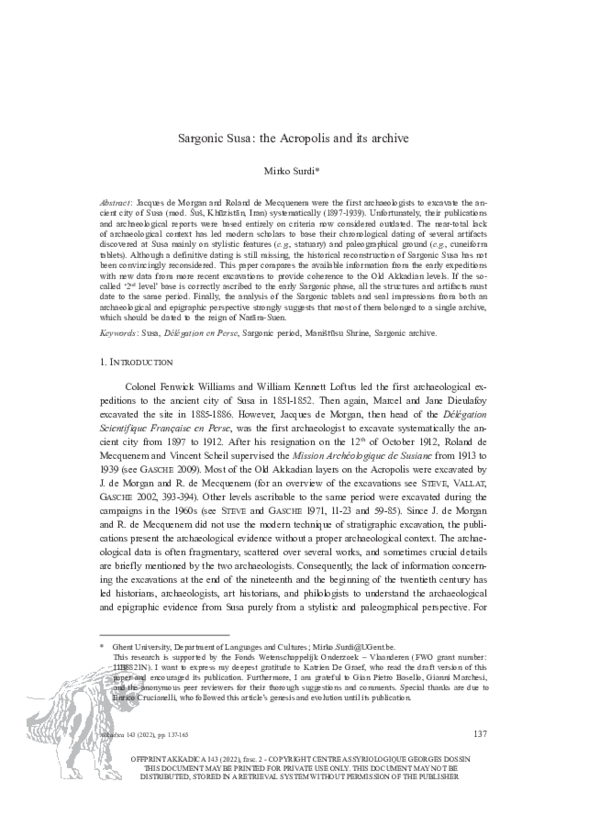 (PDF) Sargonic Susa : the Acropolis and its archive