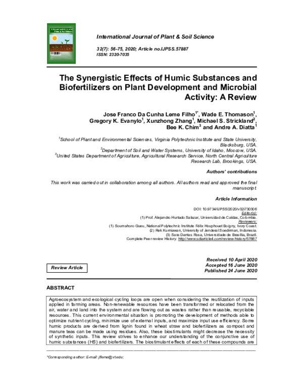 (PDF) The Synergistic Effects of Humic Substances and Biofertilizers on ...