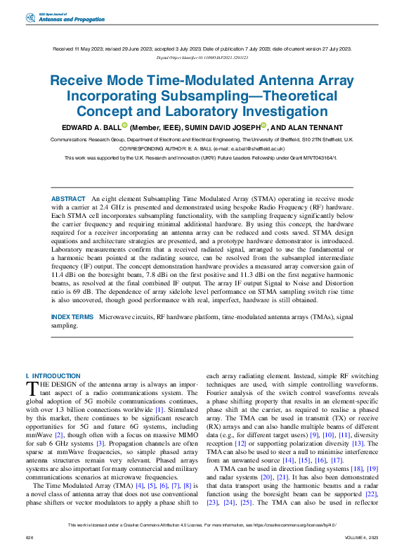 Pdf Receive Mode Time Modulated Antenna Array Incorporating Subsampling—theoretical Concept 