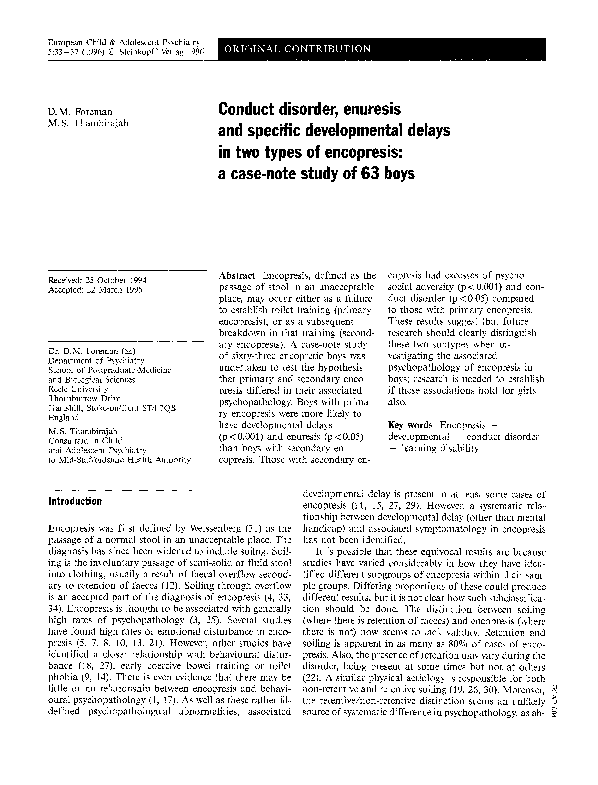 (PDF) Conduct disorder, enuresis and specific developmental delays in ...