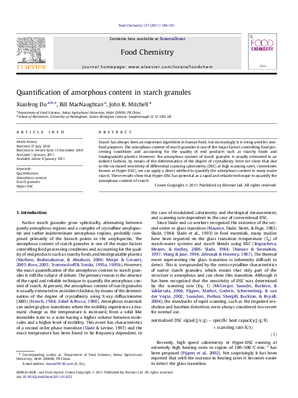 (PDF) Quantification of amorphous content in starch granules