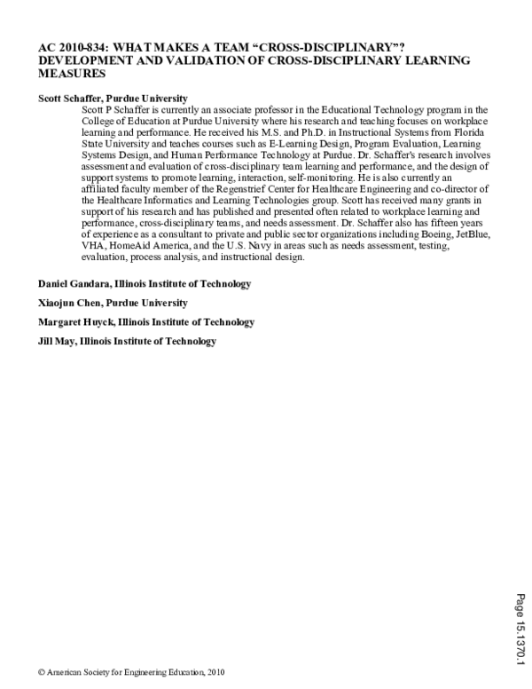 (PDF) What Makes A Team “Cross Disciplinary”? Development And ...