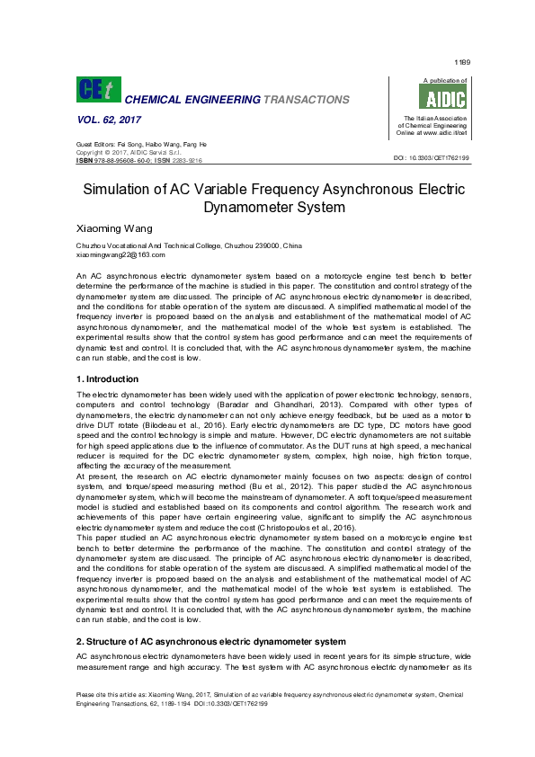 (PDF) Simulation of ac variable frequency asynchronous electric ...